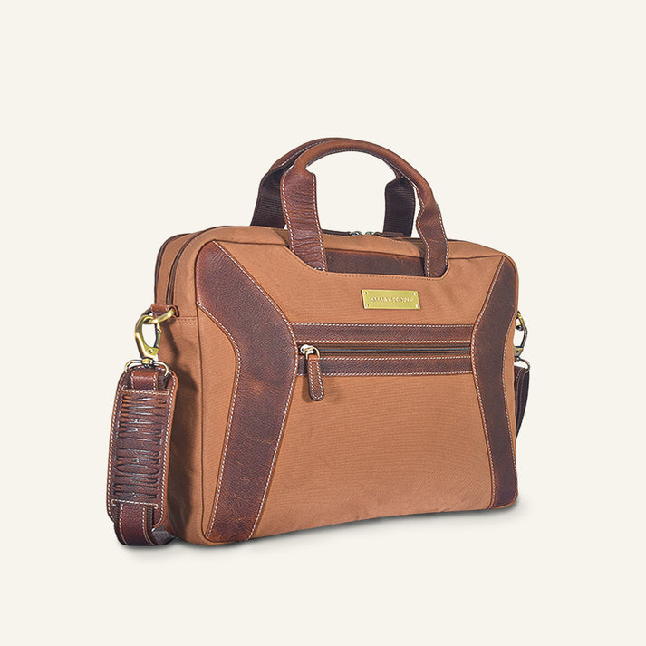 Coder - Khaki Canvas Tan Leather Laptop Bag – Smart People