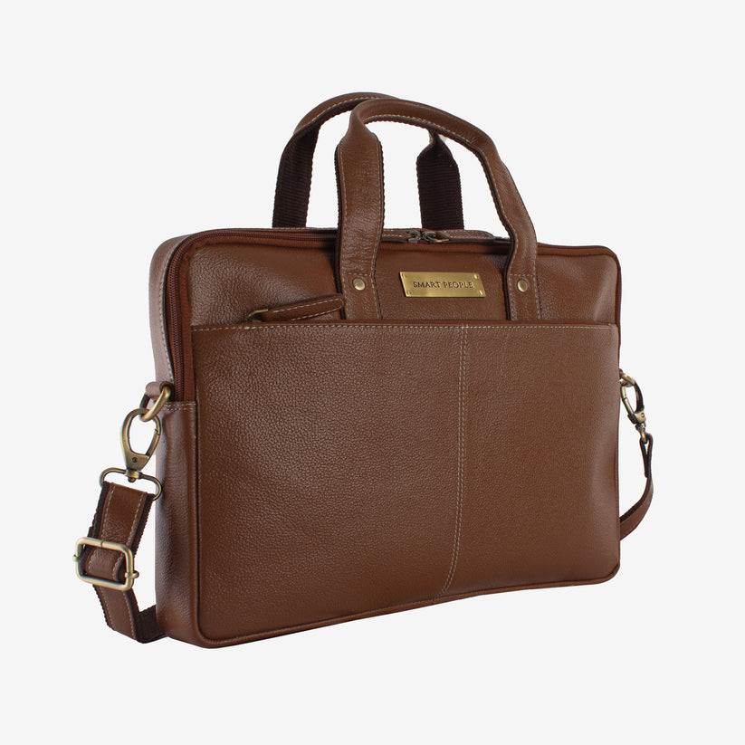 Professor - Tan Genuine Leather Laptop Bag for Men | Fits 14/15/16 Inc ...